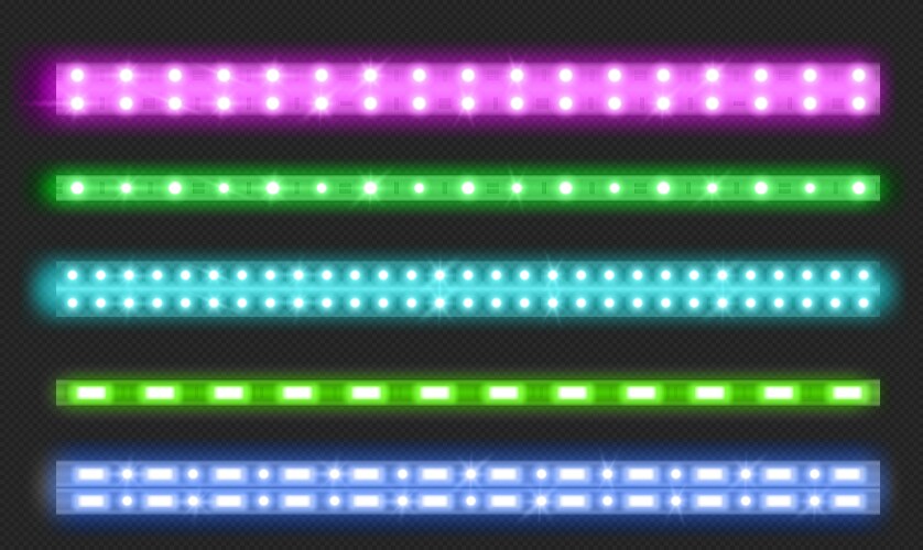 Led strip bright blue light realistic set Vector Image