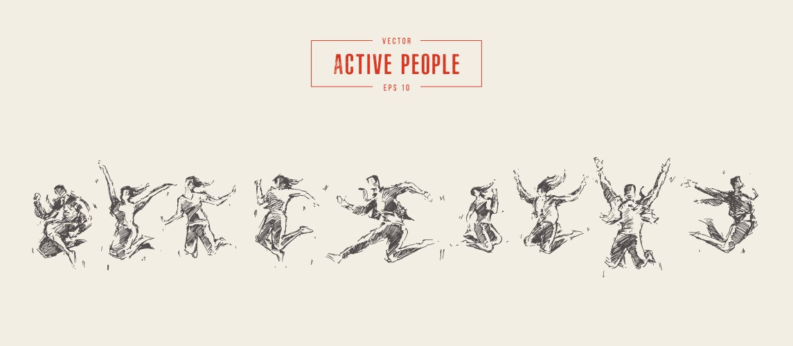 Jumping People Hand Draw Vector Images (over 1,700)
