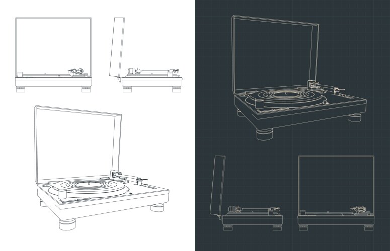 Turntable vinyl isometric blueprints Royalty Free Vector