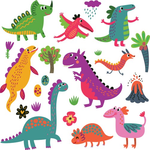 Cute dinosaurs set Royalty Free Vector Image - VectorStock