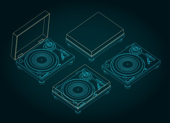 Turntable vinyl isometric blueprints Royalty Free Vector