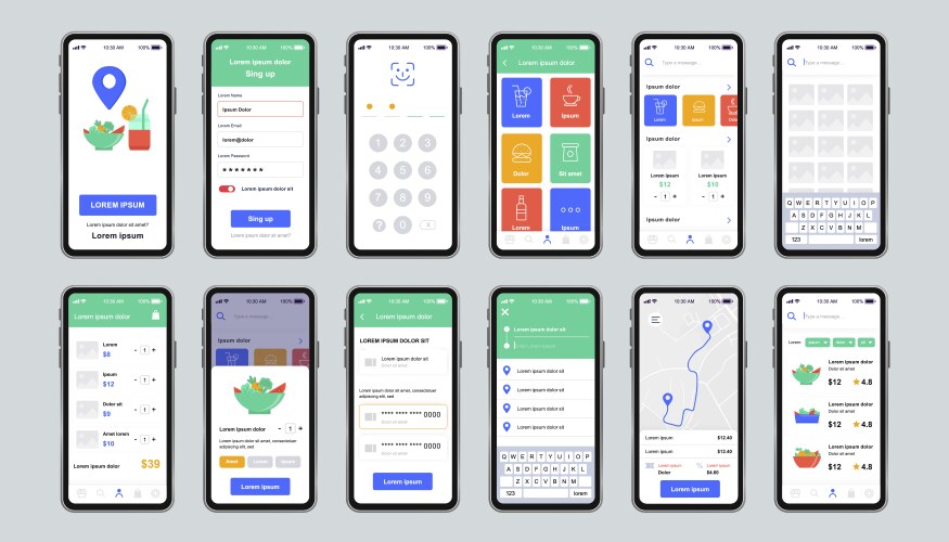 Online food delivery mobile app template Vector Image Online food delivery mobile app template Vector Image