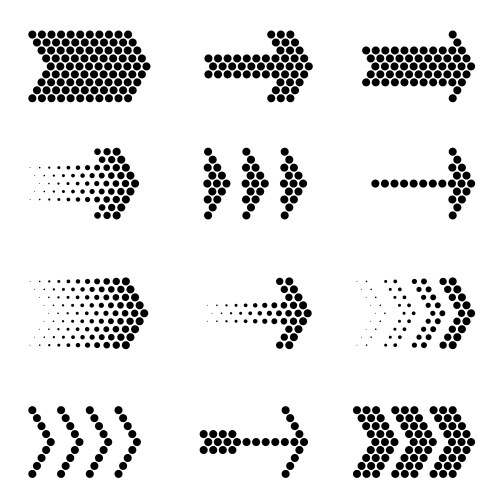 Dots arrow icon set halftone arrows Royalty Free Vector