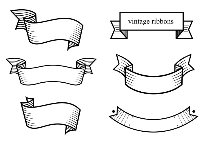 Wide ribbons banner flowing scroll blank linework Vector Image