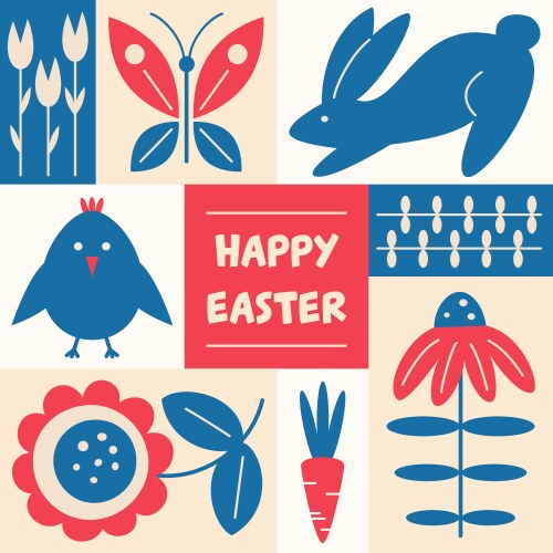 Happy easter or spring themed motifs poster Vector Image