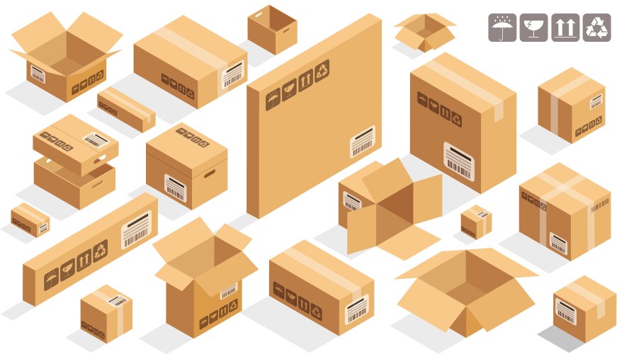 Cardboard boxes with signs Royalty Free Vector Image