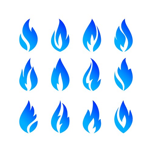 Fire flames set orange icons with reflection Vector Image