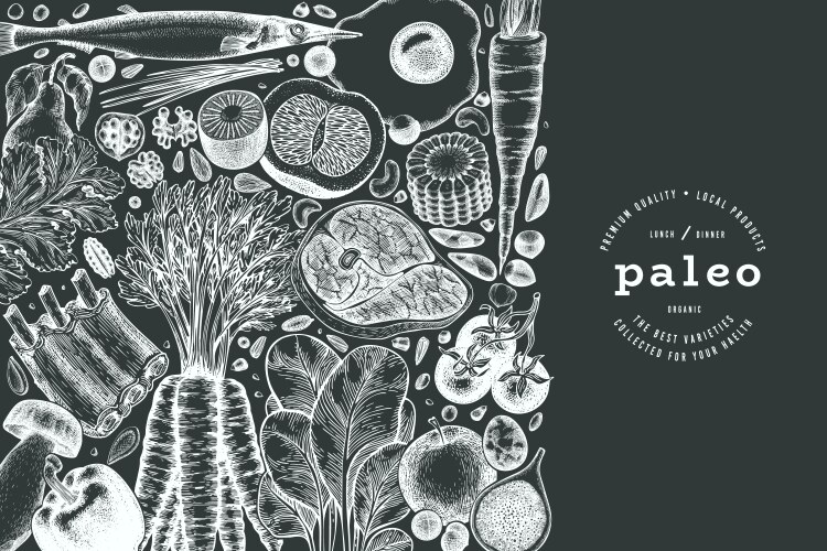 Paleo diet chalk board design template hand drawn Vector Image