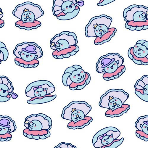 Cartoon kawaii seashell with a pearl seamless Vector Image