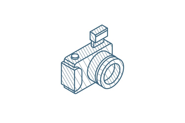 Photo camera with huge lens sketch Royalty Free Vector Image