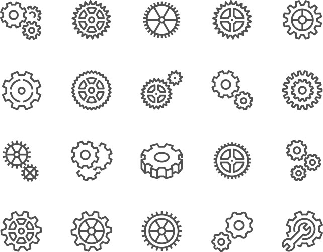 Thin line gears icon set Royalty Free Vector Image