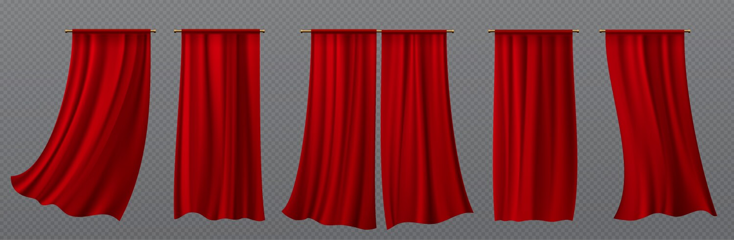 3d red drapery cloth realistic silk curtain Vector Image