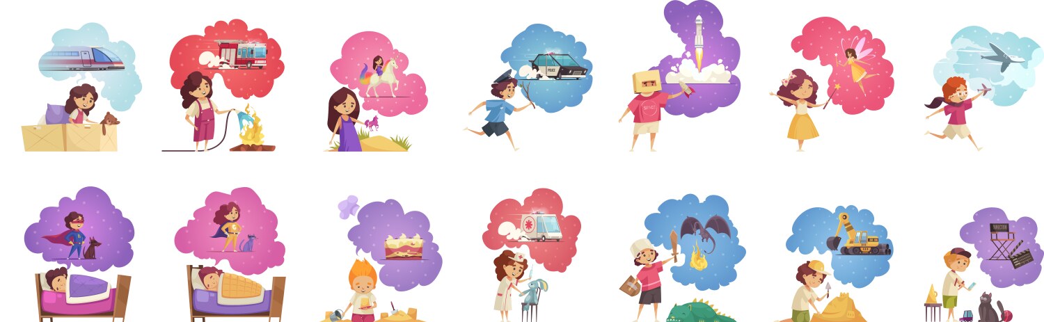 Dreaming kids icon set Royalty Free Vector Image