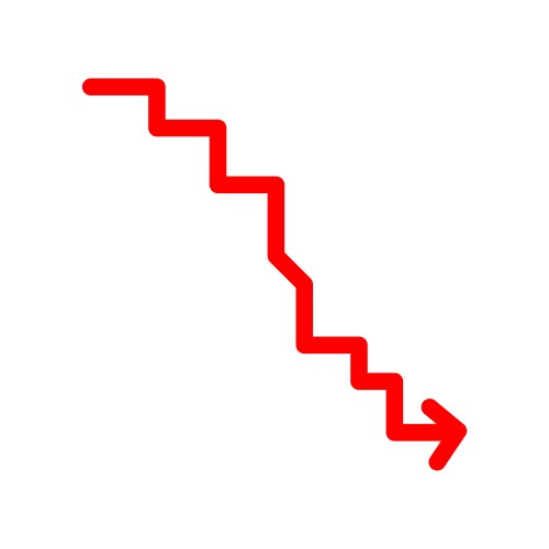 Red down arrow icon black and white outline sign Vector Image