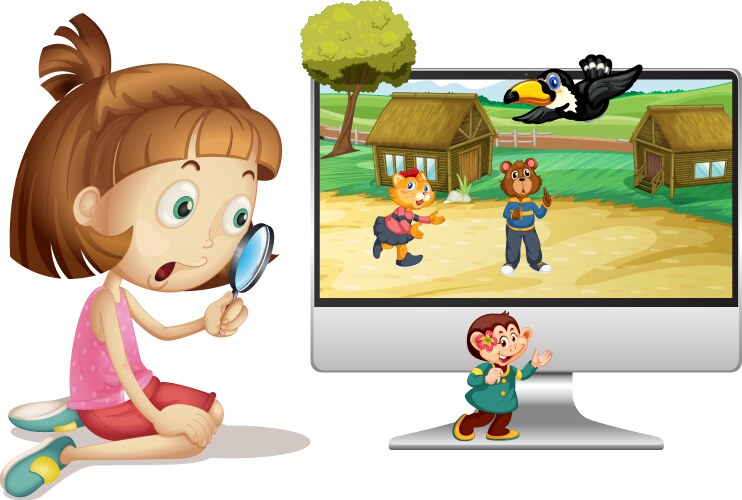 Boy holding magnifying glass cartoon Royalty Free Vector