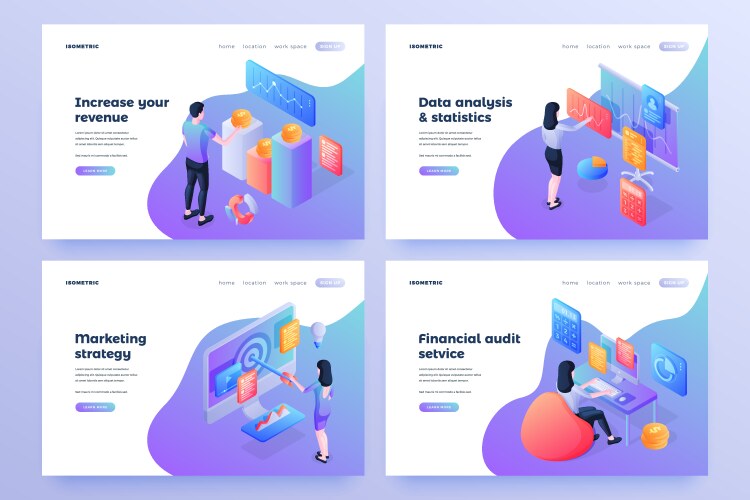 Development company isometric landing page Vector Image