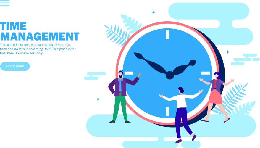 Team discussing time management around the clock Vector Image
