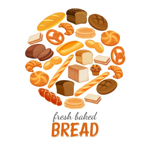 Round whole wheat bread realistic style Royalty Free Vector