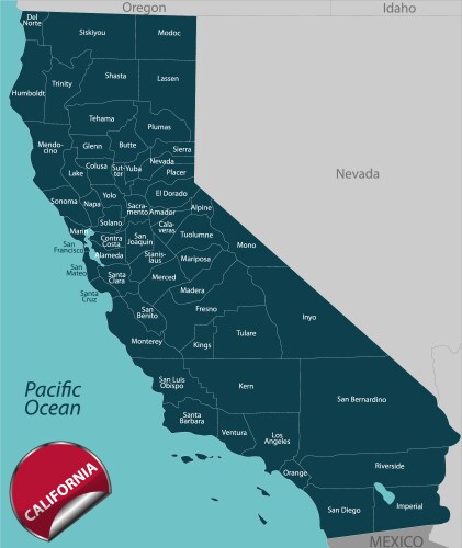 Map state california usa Royalty Free Vector Image