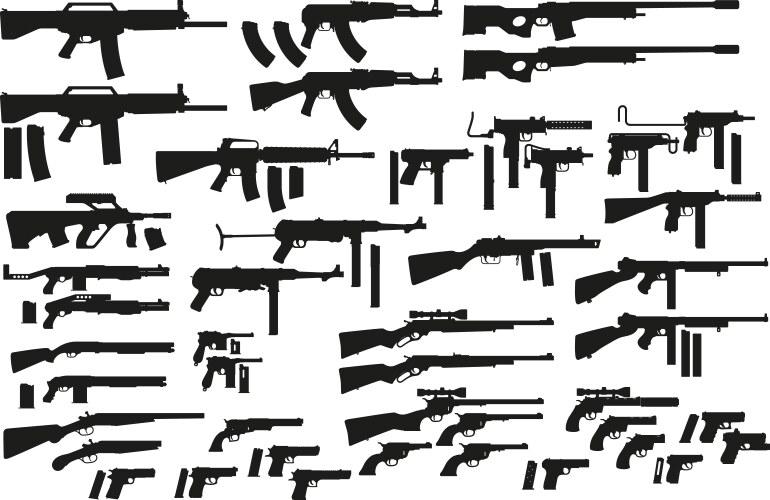 Firearm Silhouettes - 24 Weapons Royalty Free Vector Image