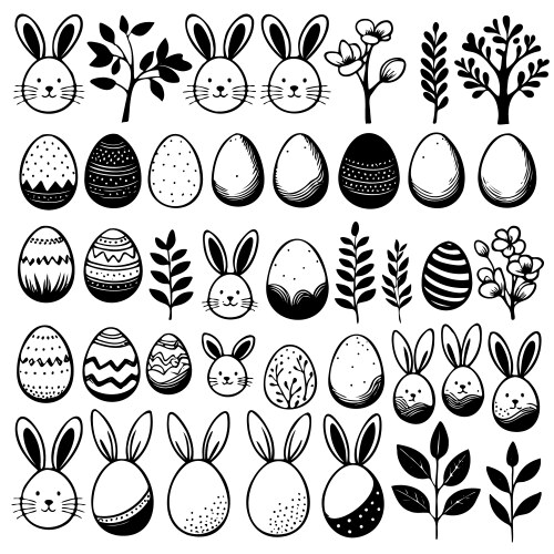A collection black and white images of easter Vector Image