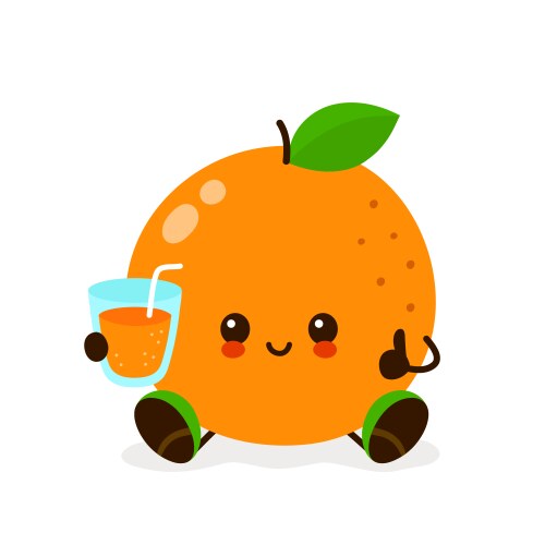 Cute smiling happy orange with juice glass Vector Image