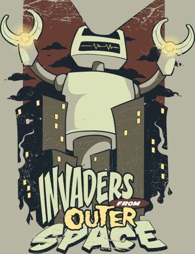 Battle with space invaders Royalty Free Vector Image