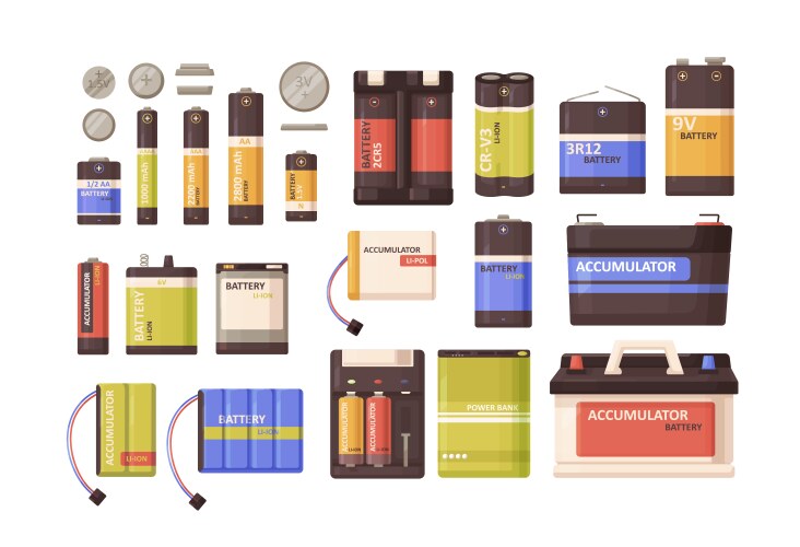 Types of batteries Royalty Free Vector Image - VectorStock