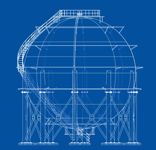 Spherical storage tank isometric blueprints Vector Image