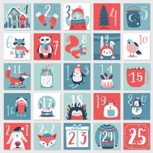 Christmas advent calendar hand drawn style Vector Image