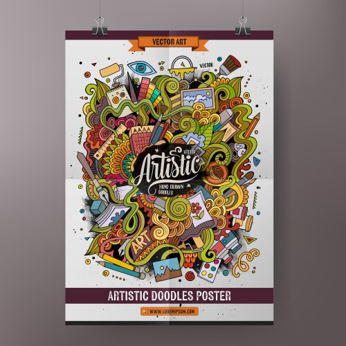 Cartoon doodles design poster template Royalty Free Vector