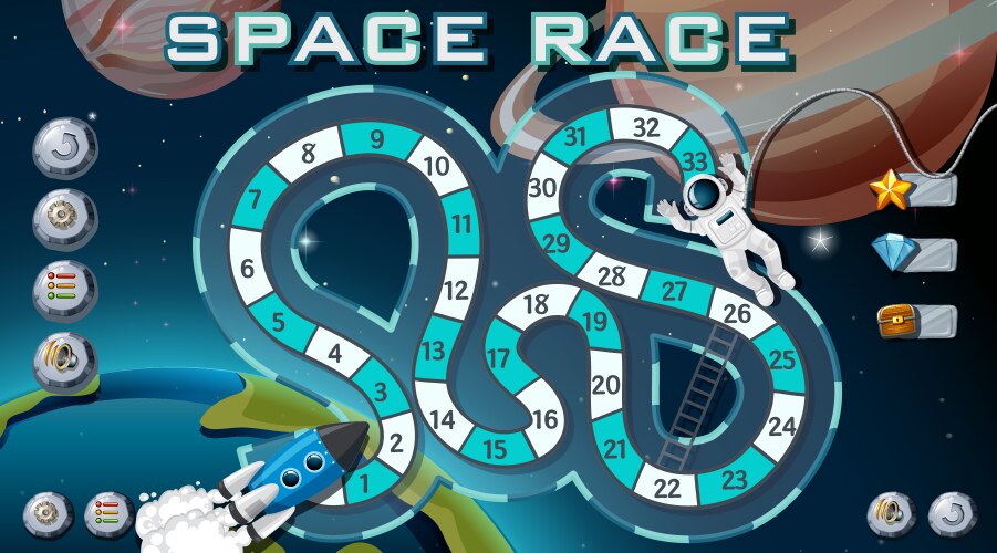 Snake ladder game with space theme template Vector Image