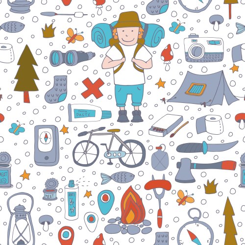 Seamless pattern with adventure equipment Vector Image