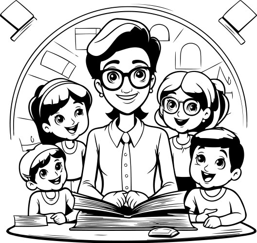Teacher - black and white cartoon Royalty Free Vector Image