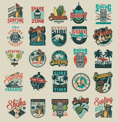 Vintage surfing emblems Royalty Free Vector Image