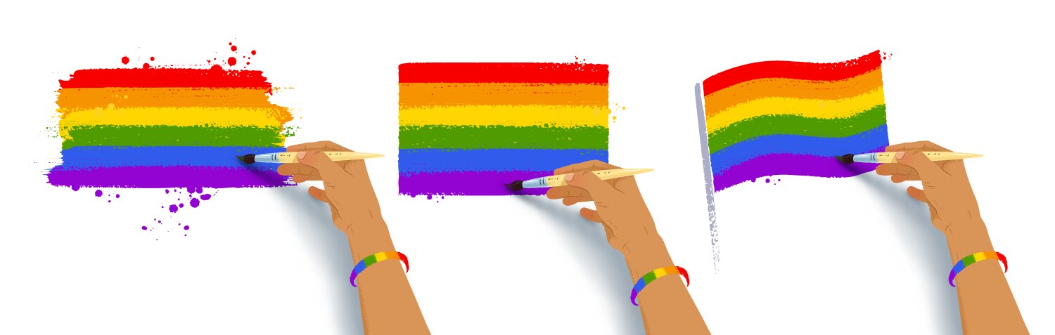 Hands drawing lgbtq flags color banners Royalty Free Vector