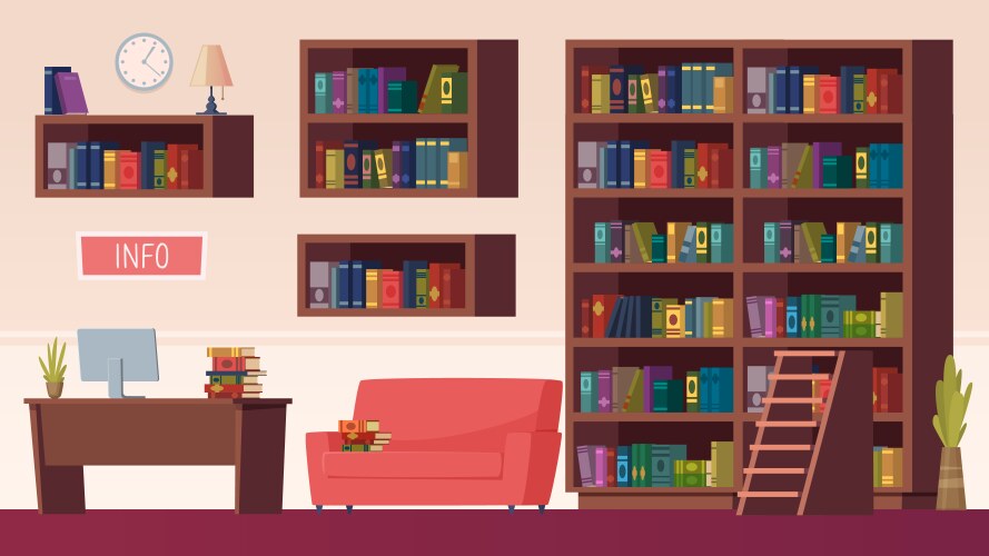 Cartoon library bookshelf Royalty Free Vector Image