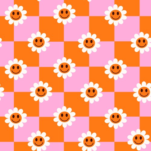 Checkered pink orange flowers seamless pattern Vector Image