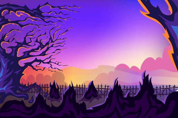 Purple cemetery halloween background banner Vector Image