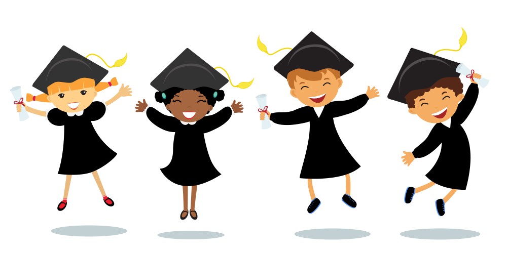 Happy graduates kids cartoon Royalty Free Vector Image