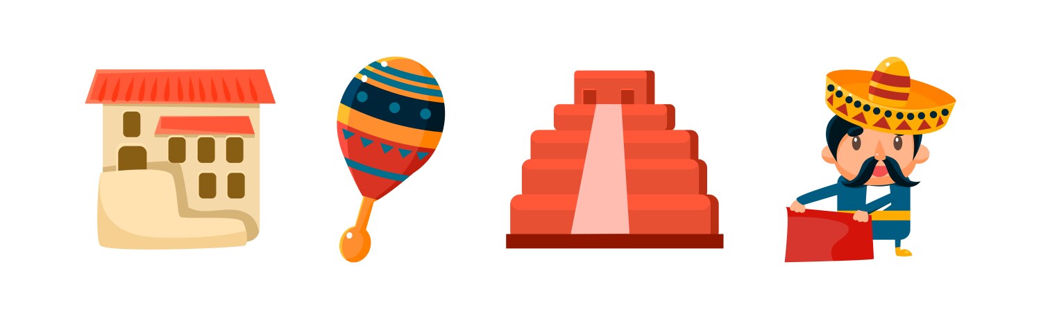 Mexico traditional objects set and people Vector Image