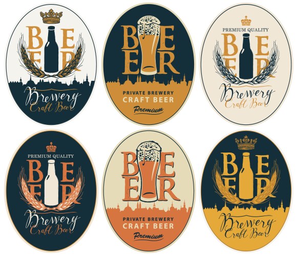 Set of beer labels with brewery production Vector Image