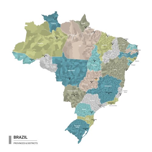 Brazil political map with selectable territories Vector Image