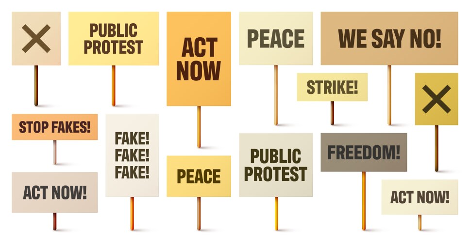 Colorful protest signs with slogan on wooden Vector Image