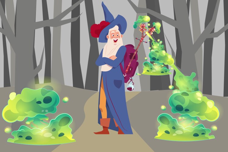 Cartoon wizard magic character Royalty Free Vector Image