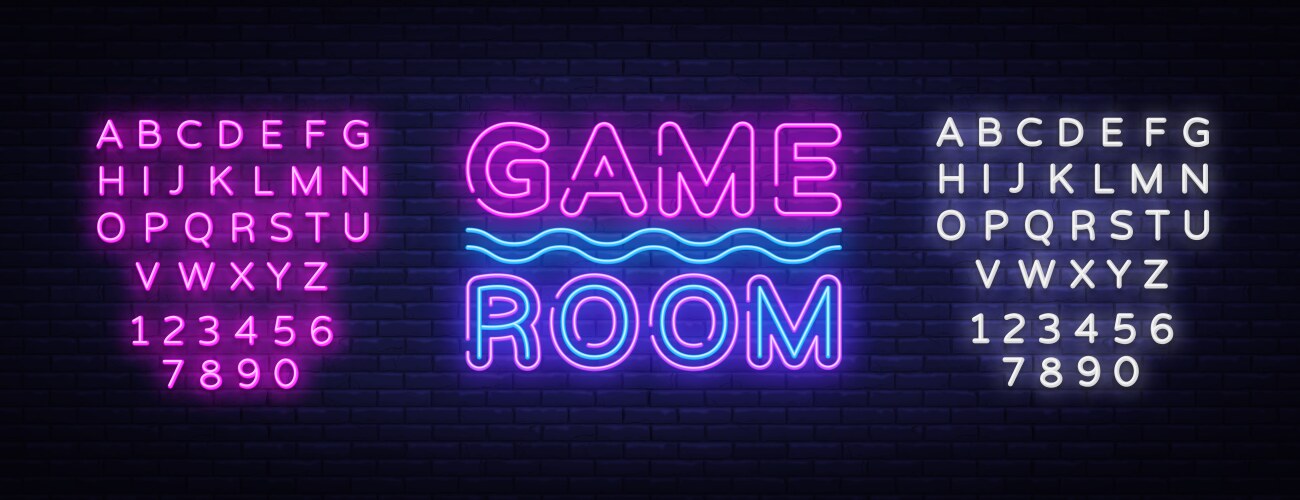 Lets play neon text design template gaming Vector Image