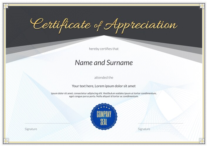 Certificate of appreciation template Royalty Free Vector