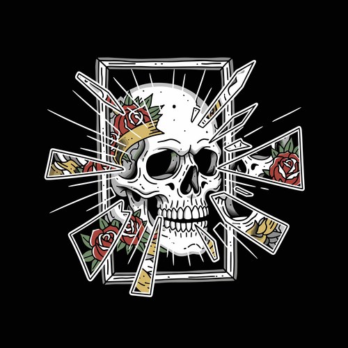 Shattered Skull with Roses & Crown – Royalty-Free Vector | VectorStock