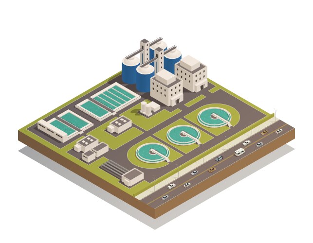 Waste water treatment plant isometric icon Vector Image