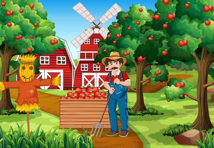 Happy farming activities on farms with animals Vector Image